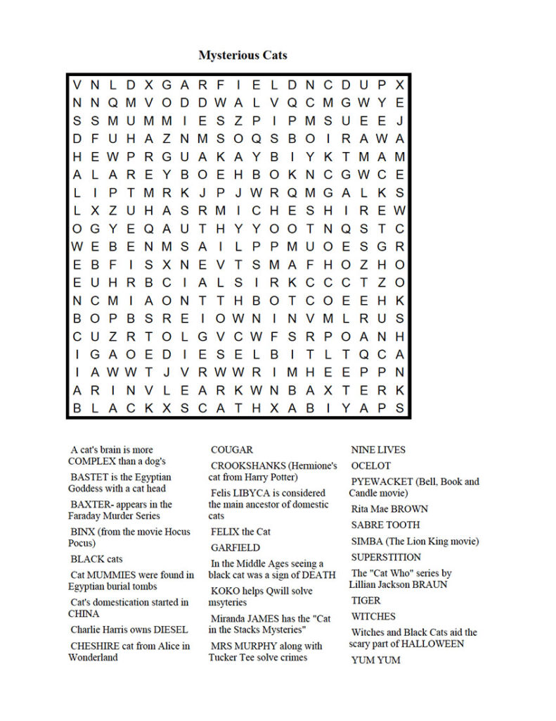 Mysterious Cats Word Search | Millie Mack's Blog